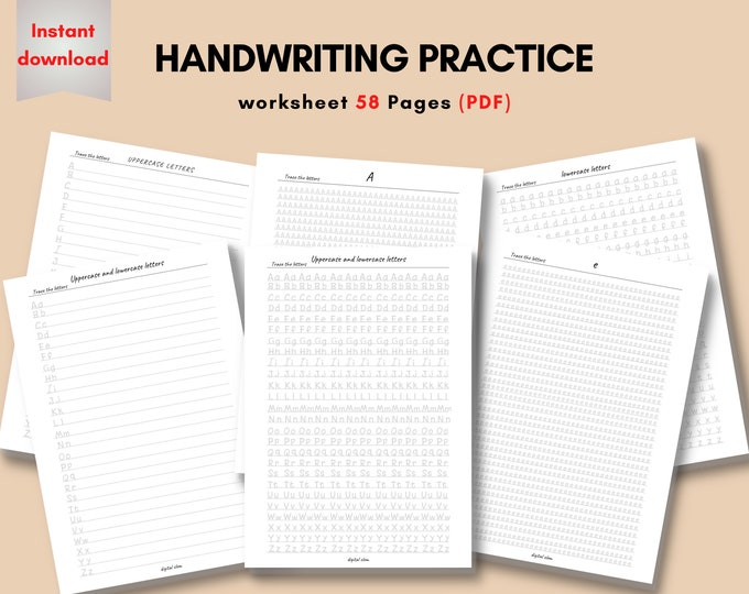 Printable Minimalistic Handwriting Worksheets Combo Pack // Digital ...