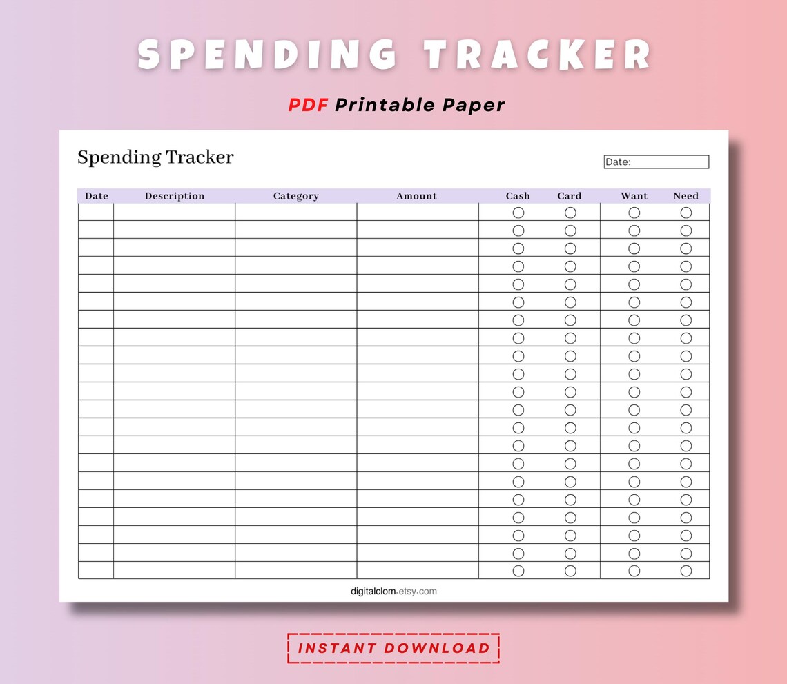 Spending Tracker Printable: Expense Log, Budget Planner (PDF Download ...