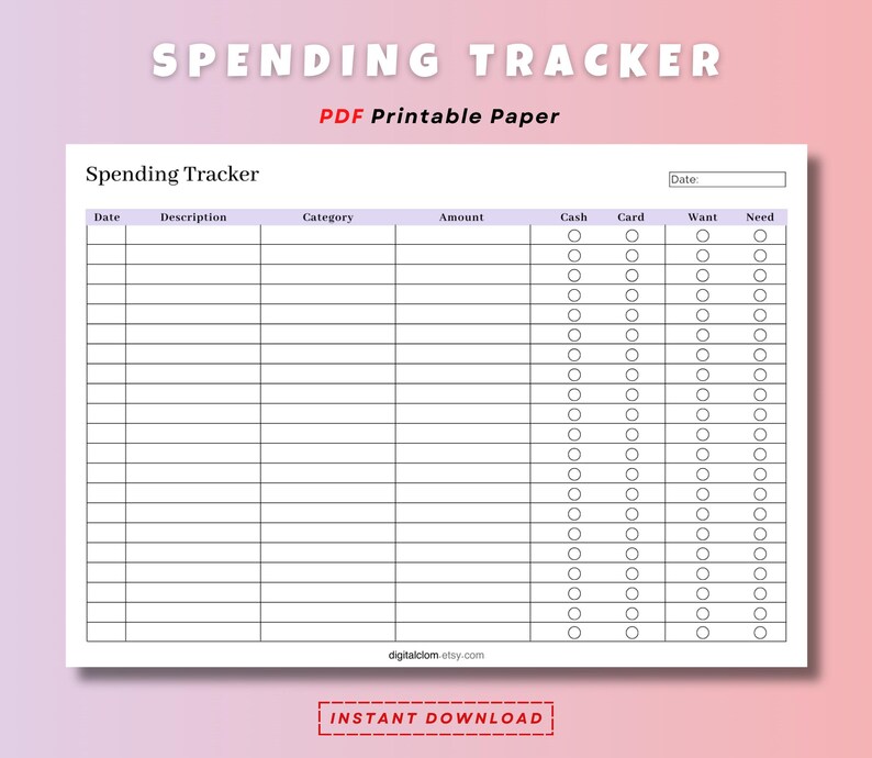 Spending Tracker Printable: Expense Log, Budget Planner (PDF Download ...