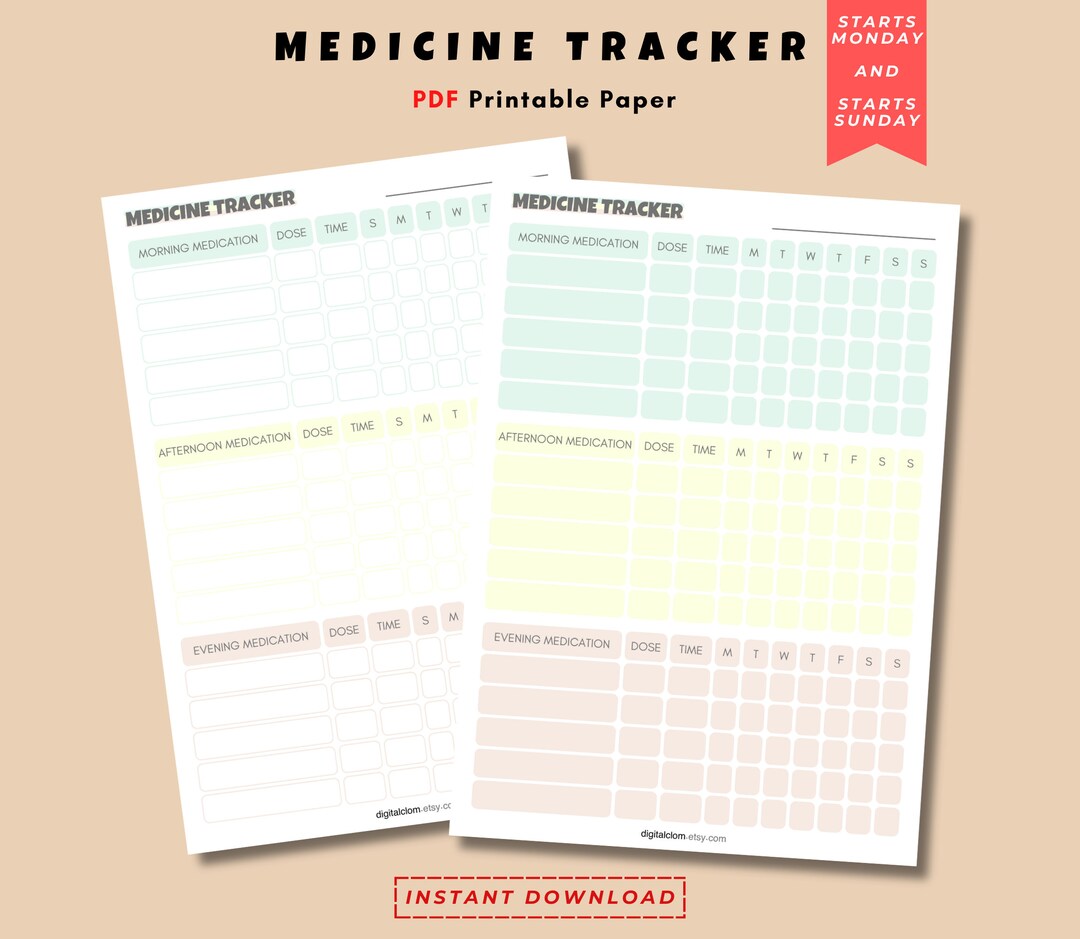 Medication Tracker, Printable Easy Medicine Chart, Weekly Medication ...