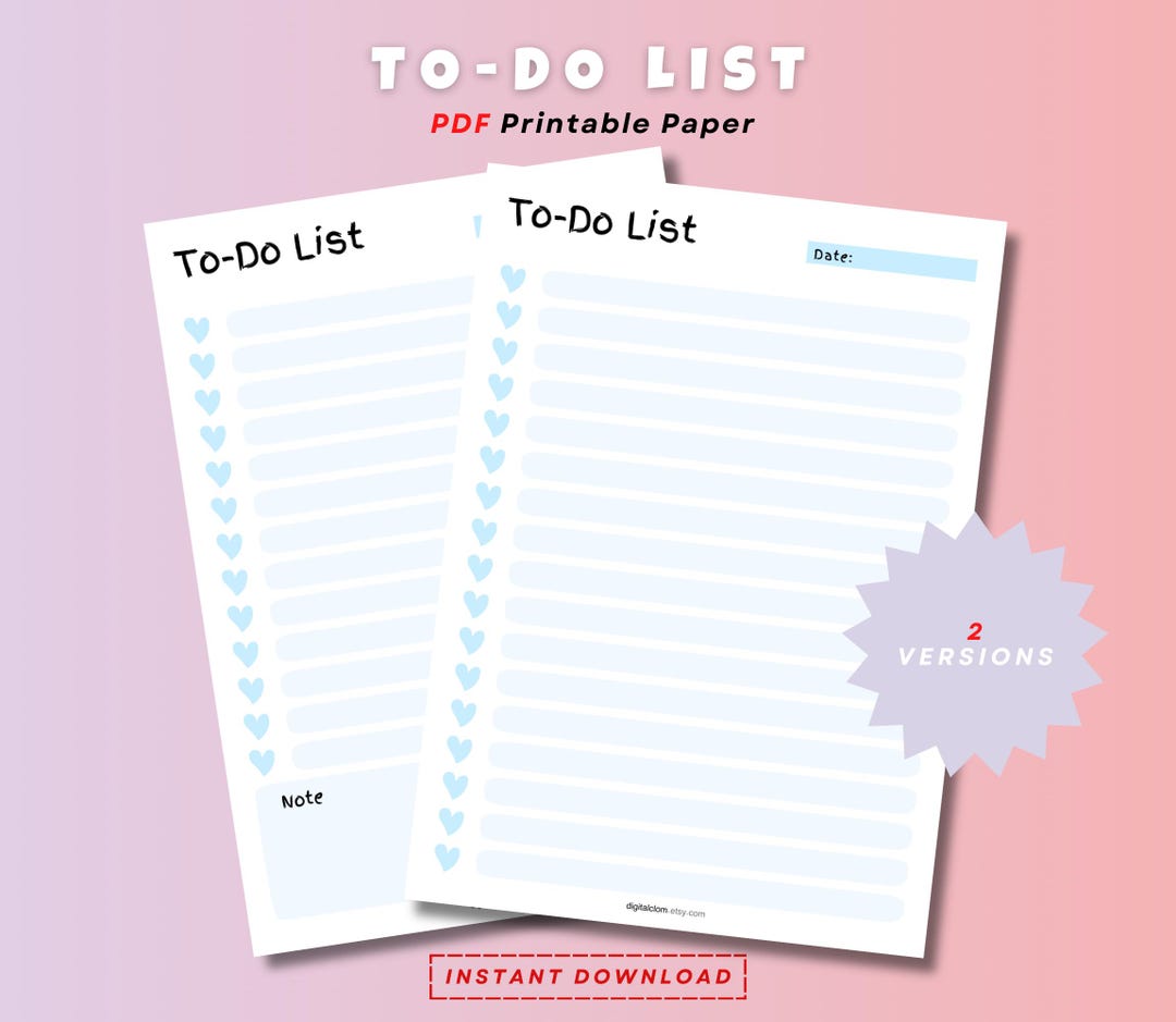Printable To-do List: Task List Template (PDF Download) - Etsy