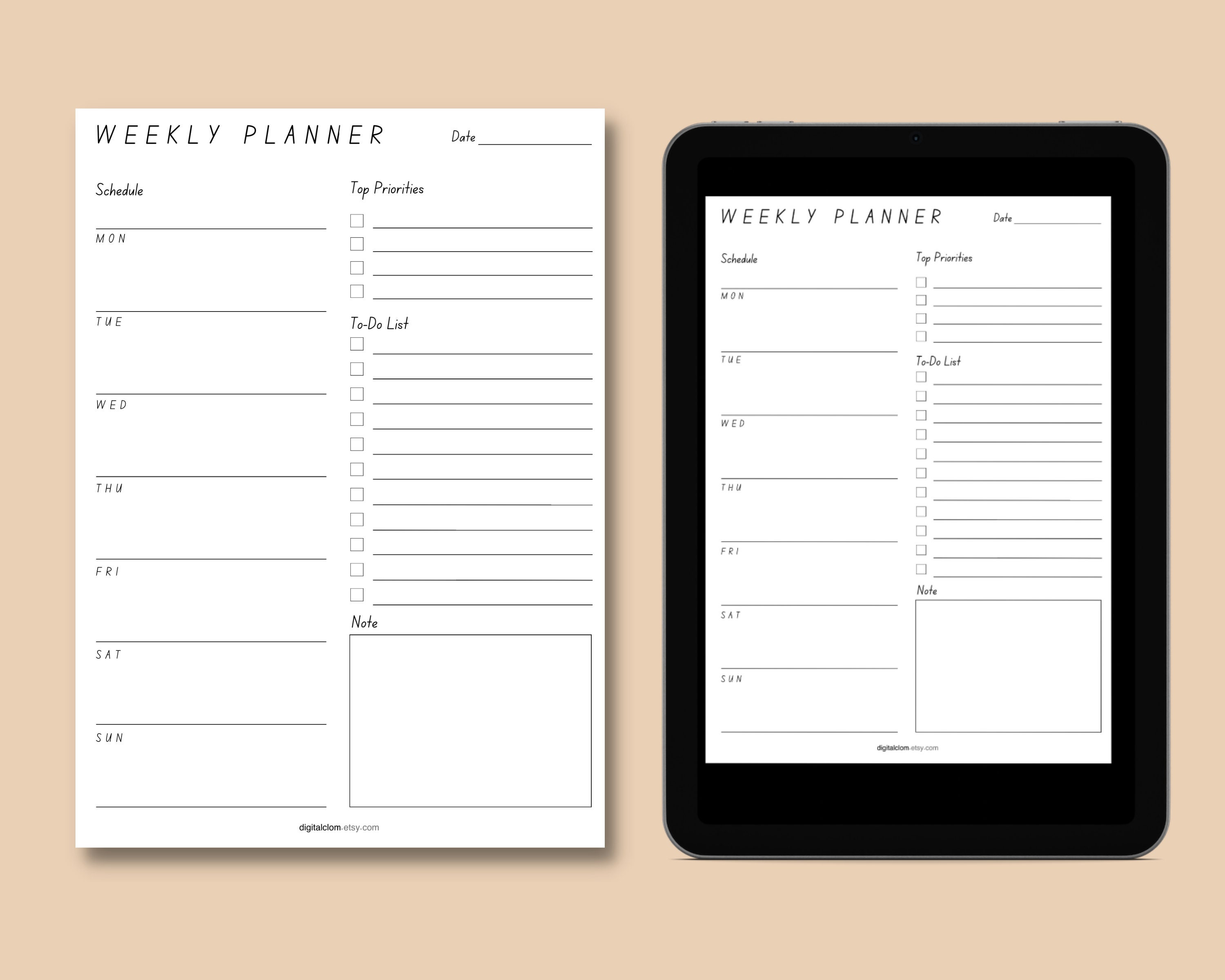 Weekly Planner Printable, Weekly Planner Notepad, A5 Half Size Weekly ...