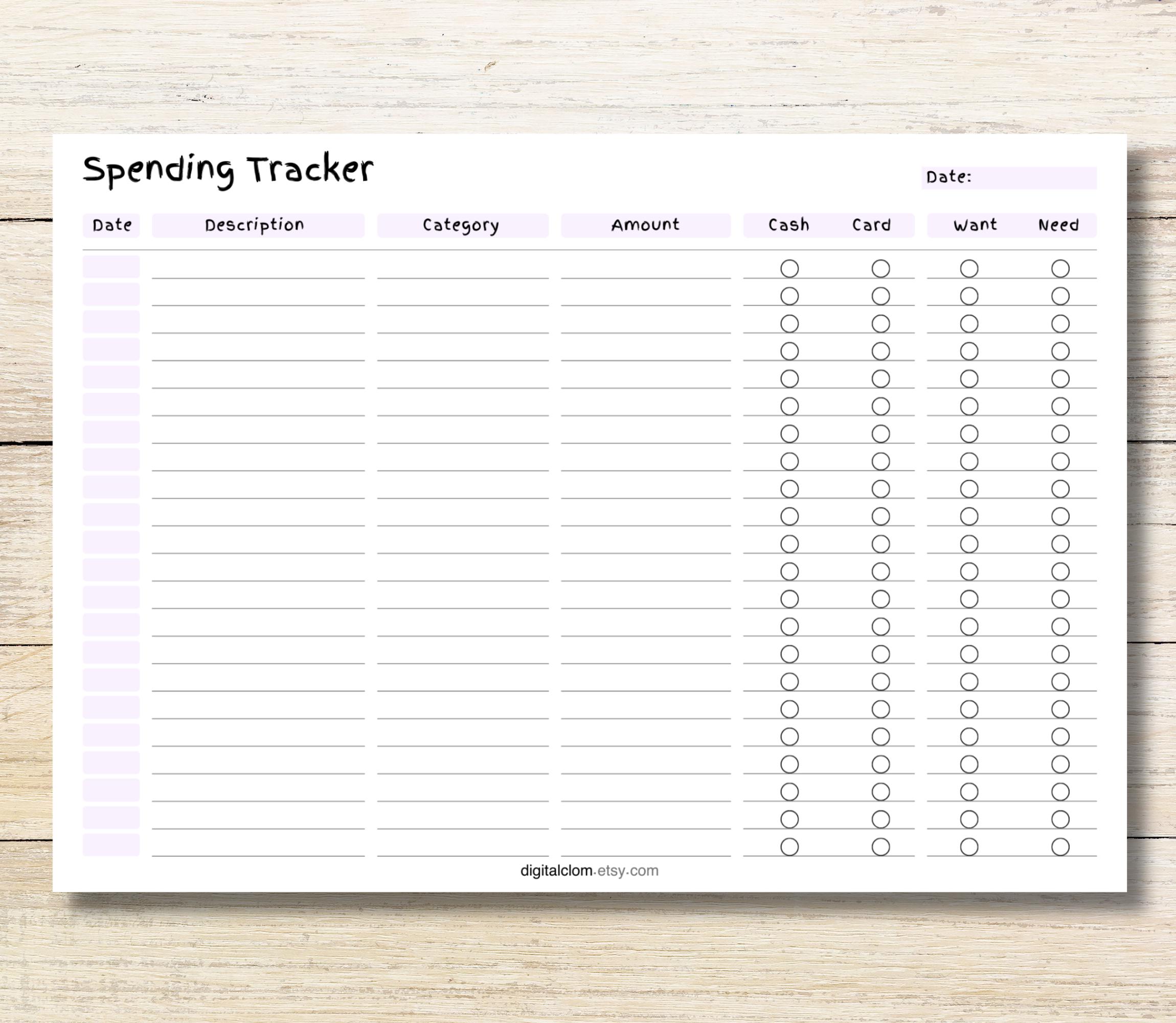 Spending Tracker Printable: Expense Log, Budgeting Sheet (PDF Download ...