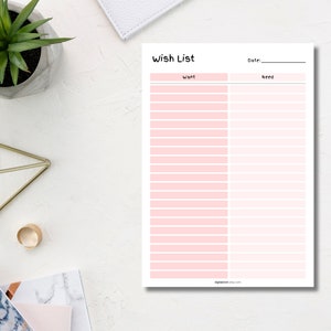Printable Wish List, Bucket List, Shopping List, Downloadable, Things ...