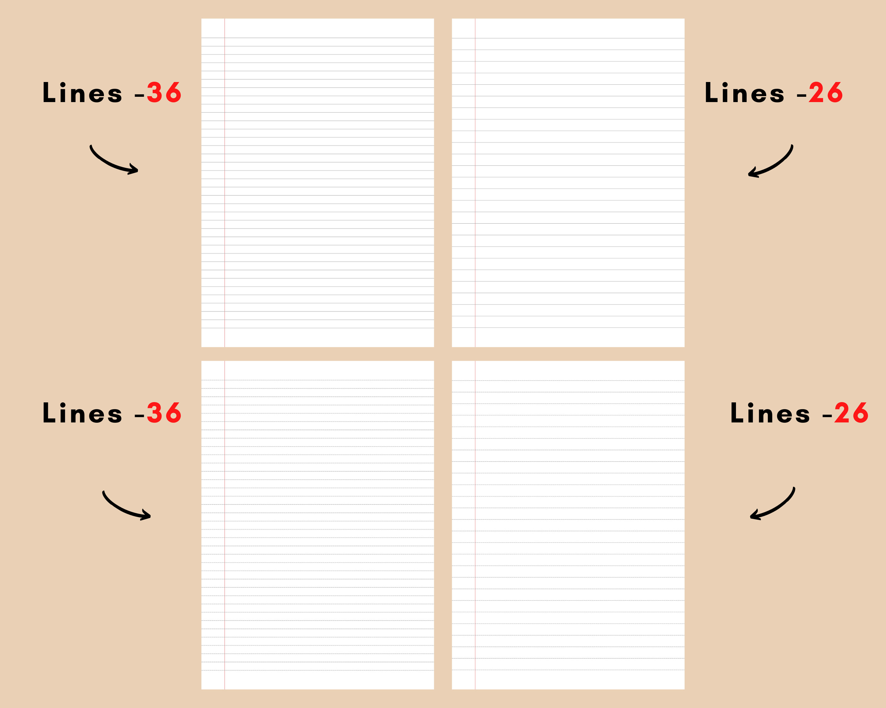 Printable Lined Notebook Paper: A5, A4, Letter Size (PDF Digital ...