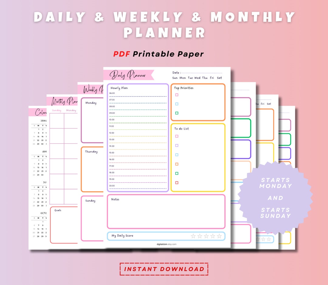 Daily Planner, Weekly Planner, Monthly Planner, Printable Planner ...