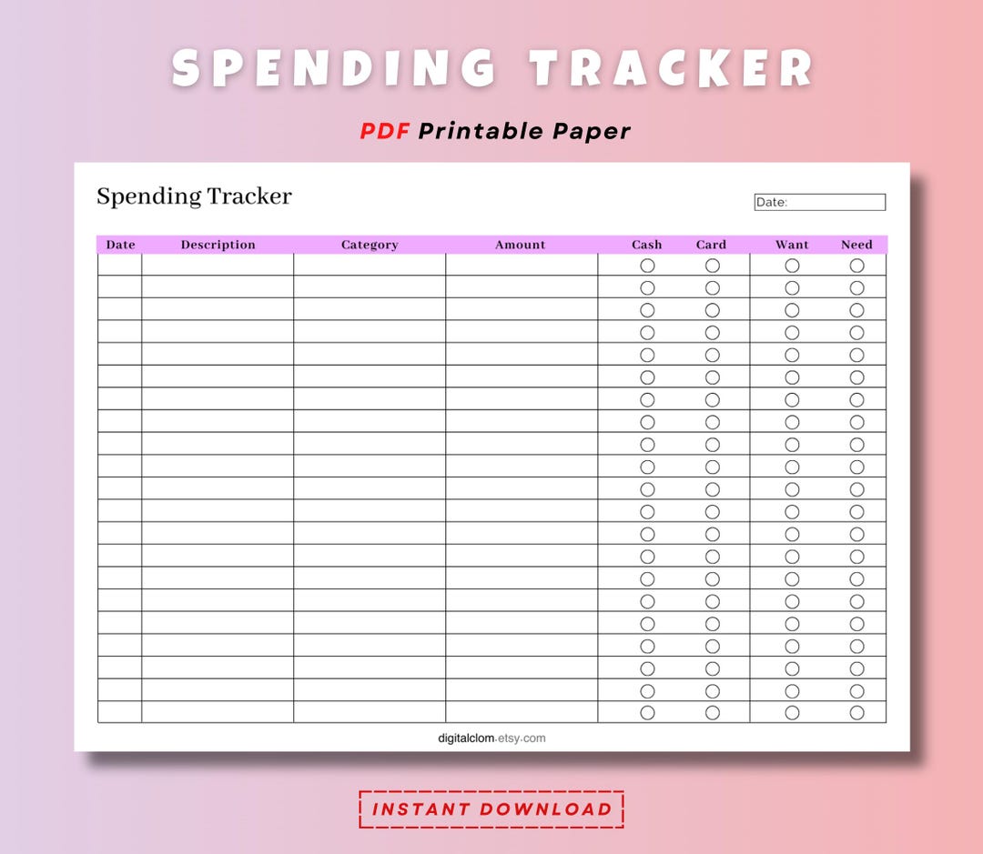 Spending Tracker Printable PDF Download Money Planner Page Purple ...
