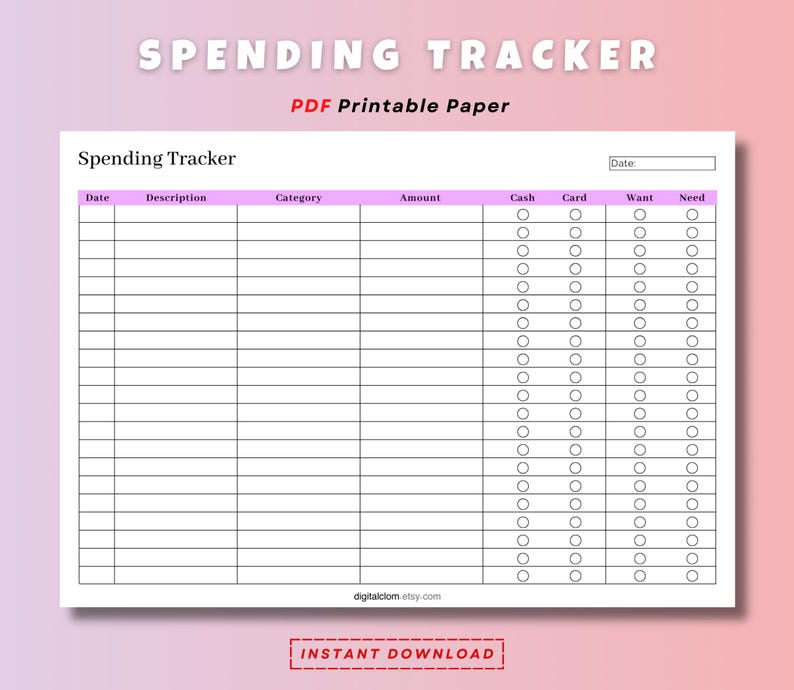 Spending Tracker Printable PDF Download Money Planner Page Purple ...