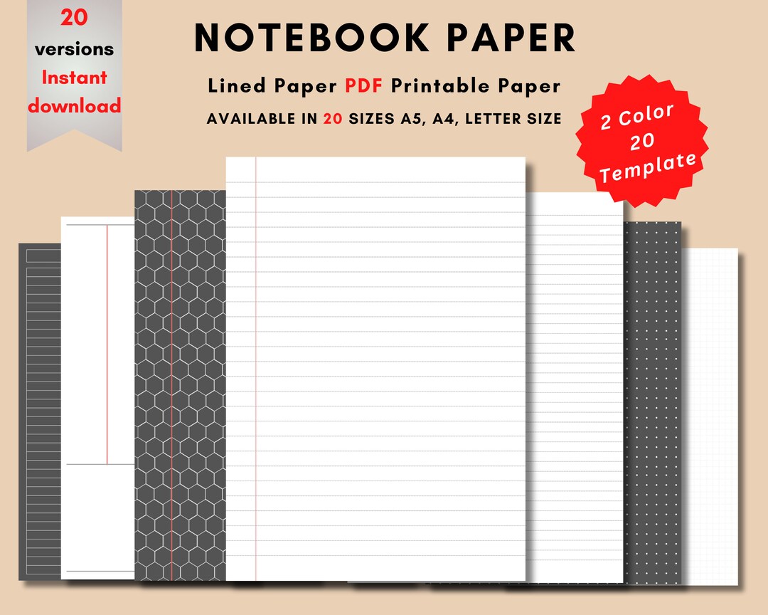 Notebook Paper Digital Download - School Paper - Lined Paper PDF ...