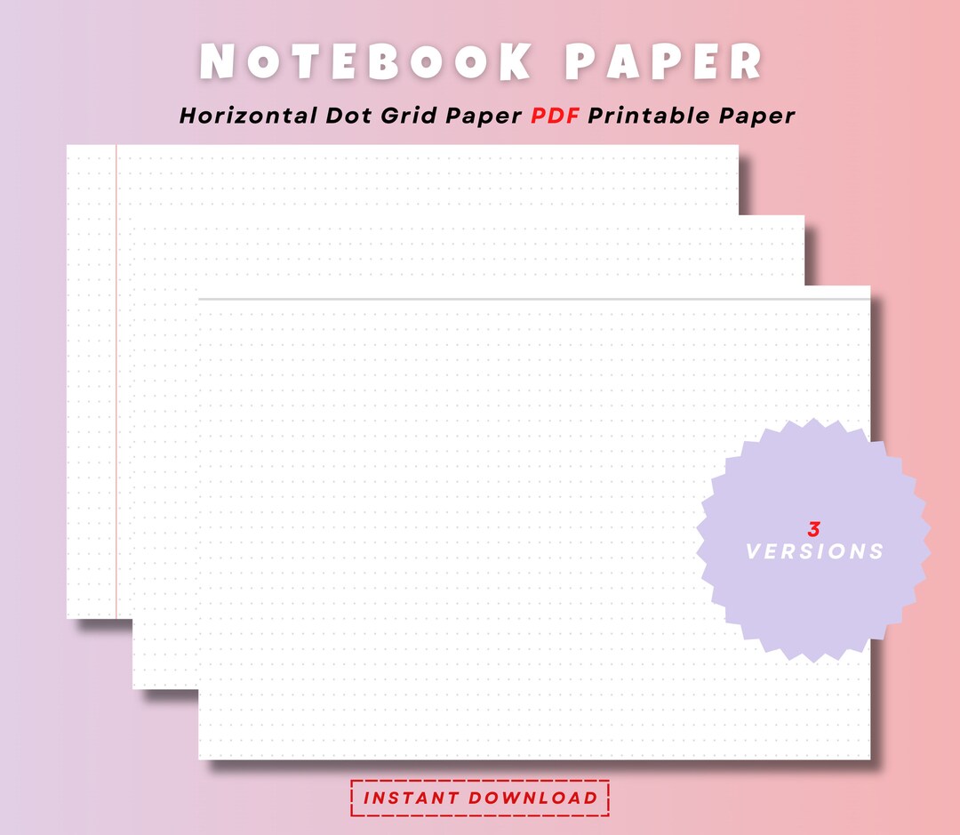 Horizontal Notebook Paper Digital Download, School Paper, Horizontal ...