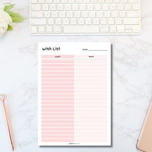 Printable Wish List, Bucket List, Shopping List, Downloadable, Things ...