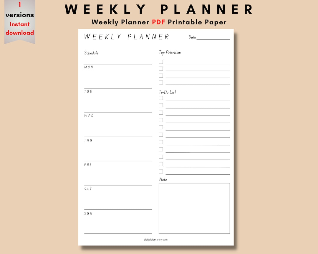 Weekly Planner Printable, Weekly Planner Notepad, A5 Half Size Weekly ...
