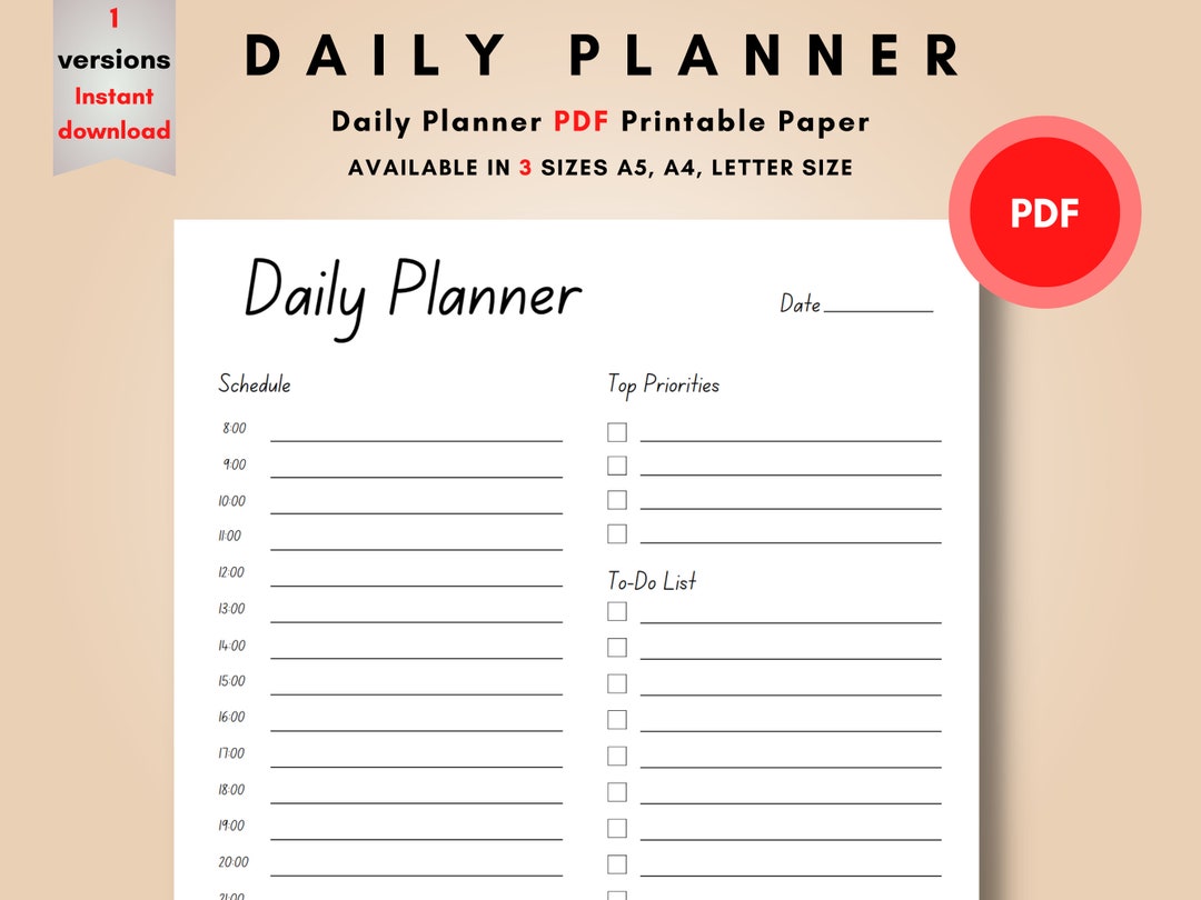 Daily Planner Printable, Daily to Do List for Work Personal Life ...