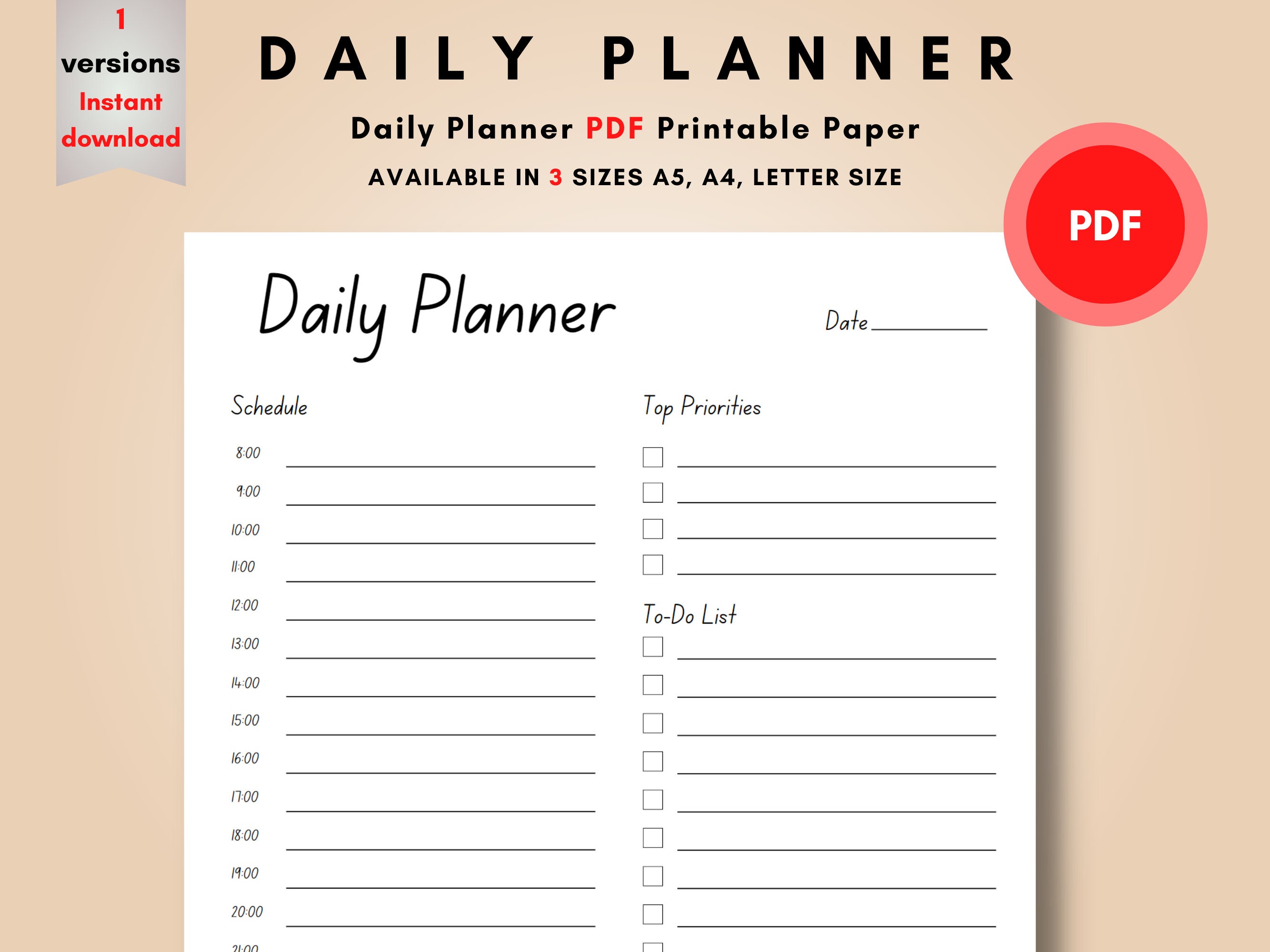 Daily Planner Printable, Daily to Do List for Work Personal Life ...