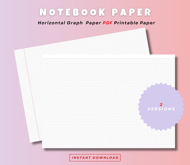 Horizontal Notebook Paper Digital Download, School Paper, Horizontal ...