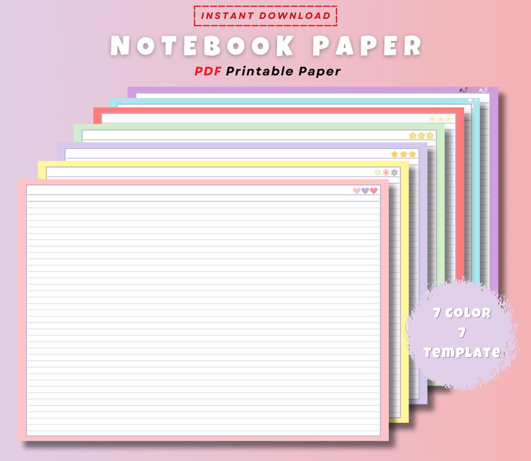 Horizontal Notebook Paper Digital Download - School Paper - Lined Paper ...