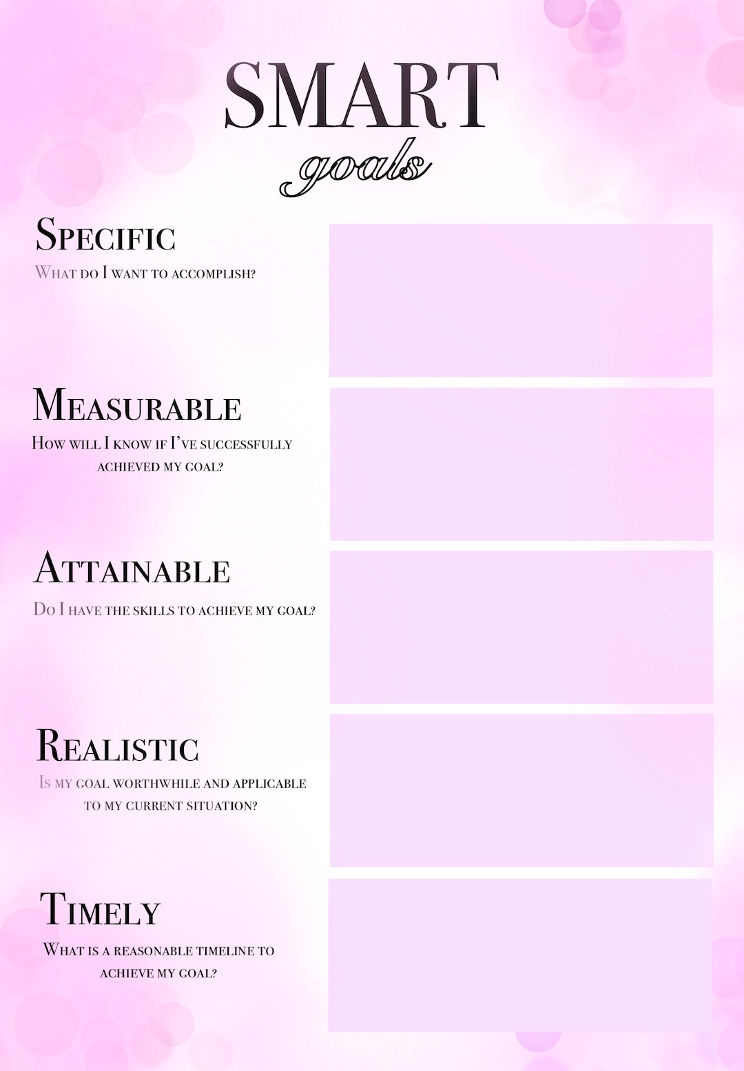 SMART Goals Worksheet - Pink - Etsy