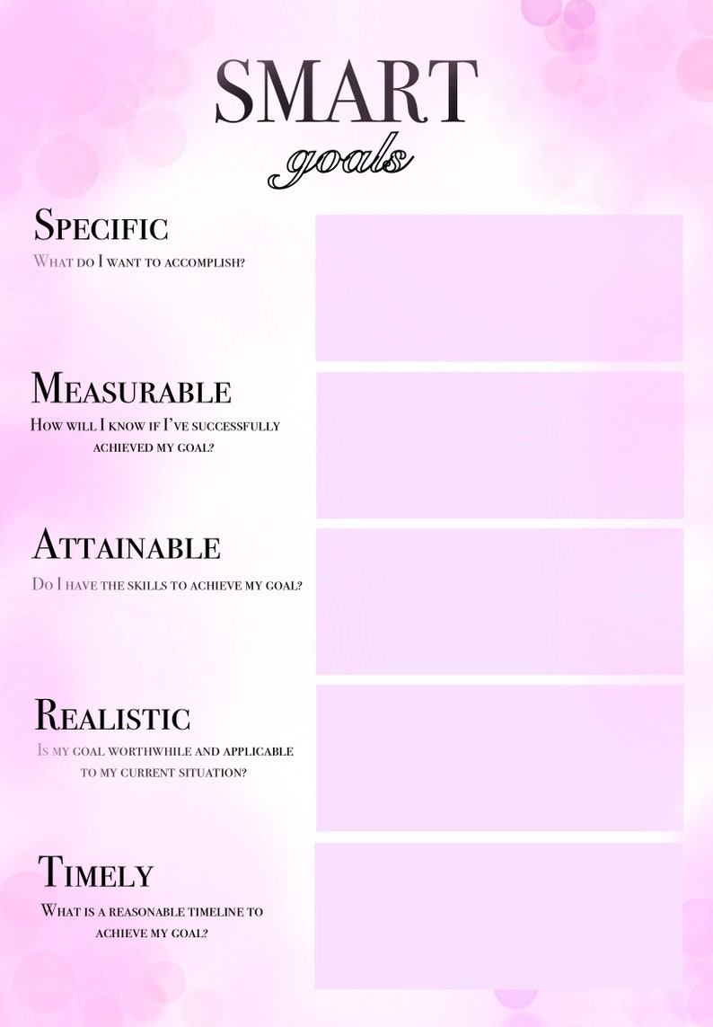 SMART Goals Worksheet - Pink - Etsy