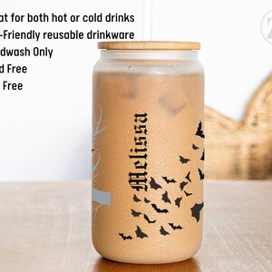 Custom Bat Frosted Cup, Personalized Bat Glass Cup, Halloween Drinkware ...