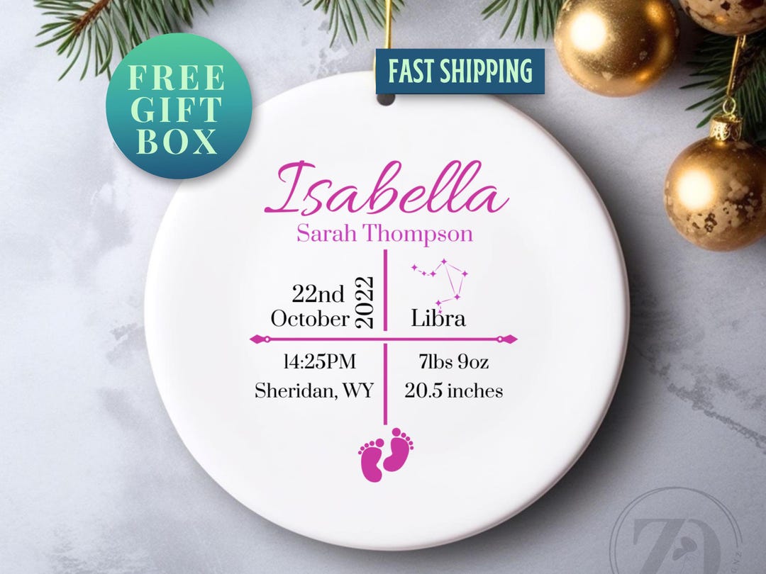 Baby Stat Girl, Newborn Girl Keepsake Birth Stats Ornament, Newborn ...