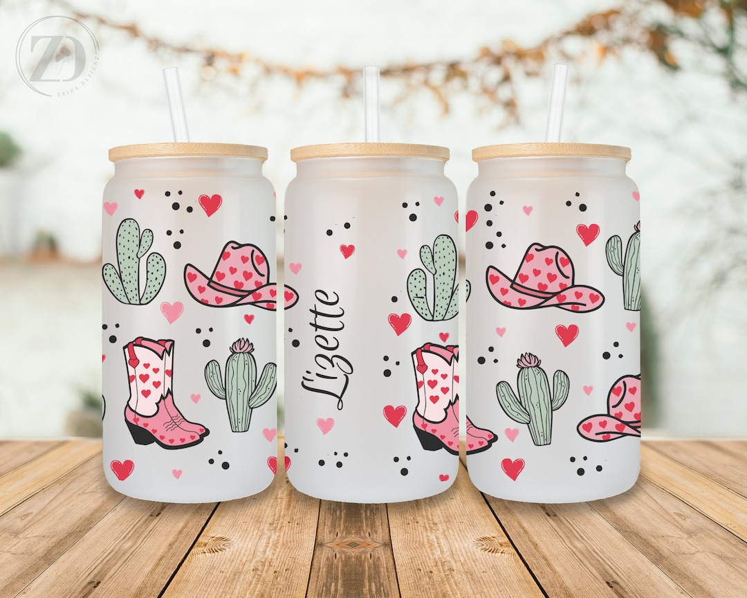 Western Cowboot Coquette Personalized Glass Cup, Coquette Cowgirl ...