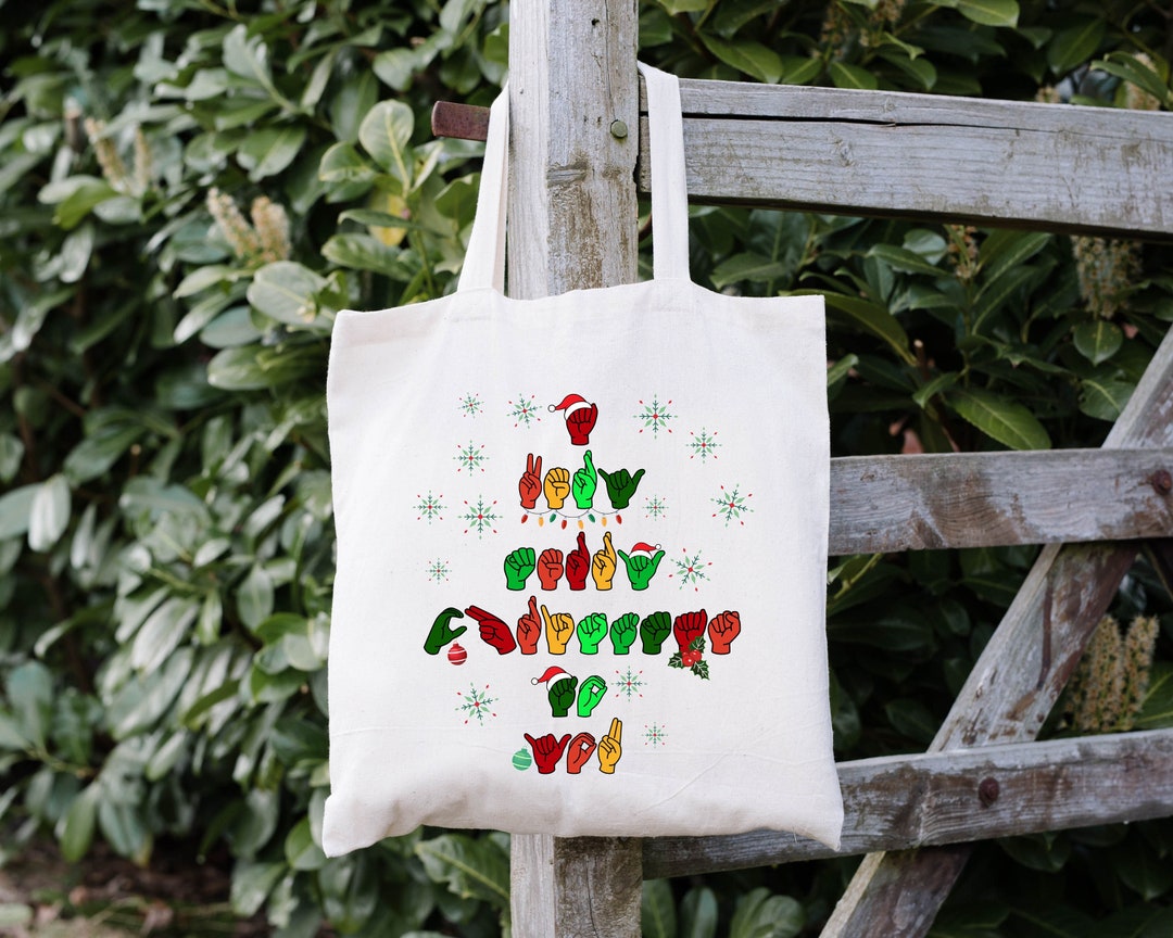ASL Tote Bag, ASL Teacher, ASL Gifts, Merry Christmas Tote Gift Present ...