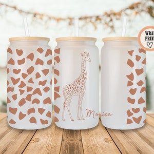 Custom Giraffe Print Glass Cup, Personalized Giraffe Print Tumbler ...