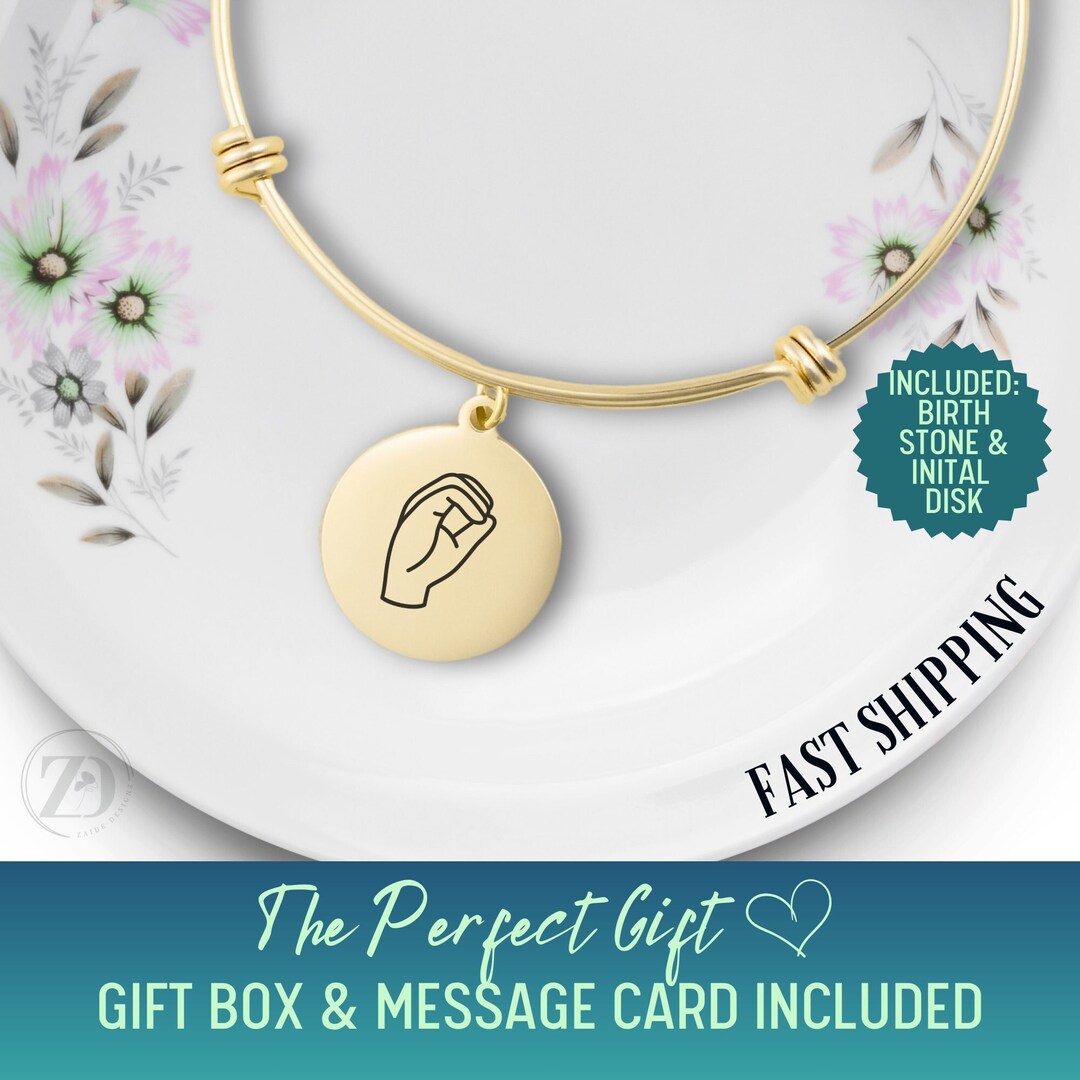 Personalized ASL Initial Bracelet, Sign Language Initial Bracelet, Hand ...