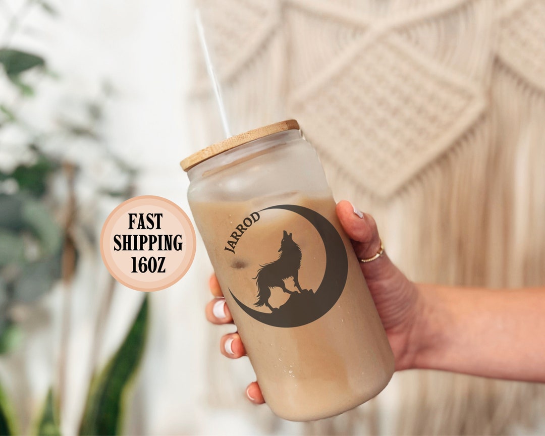 Howling Wolf Glass Cup, Personalized Wolf Howling Glass Tumbler ...