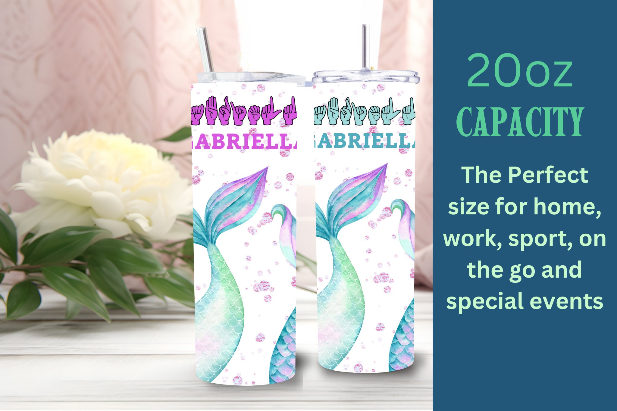Mermaid Tail ASL Tumbler Sign Language Personalized 20oz - Etsy