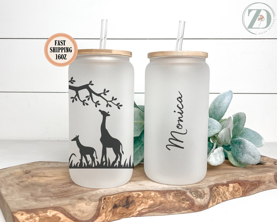Custom Giraffe Glass Cup, Personalized Giraffe Tumbler, Giraffe Print ...