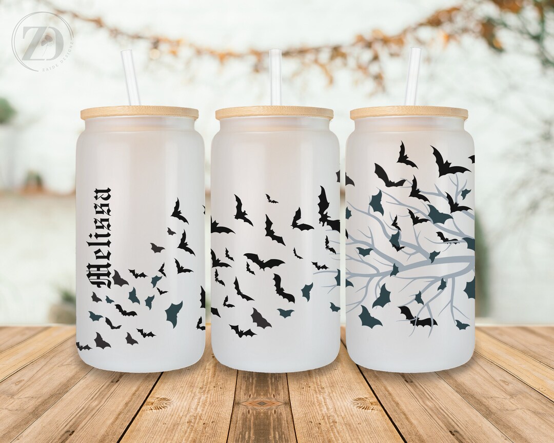 Custom Bat Frosted Cup, Personalized Bat Glass Cup, Halloween Drinkware ...