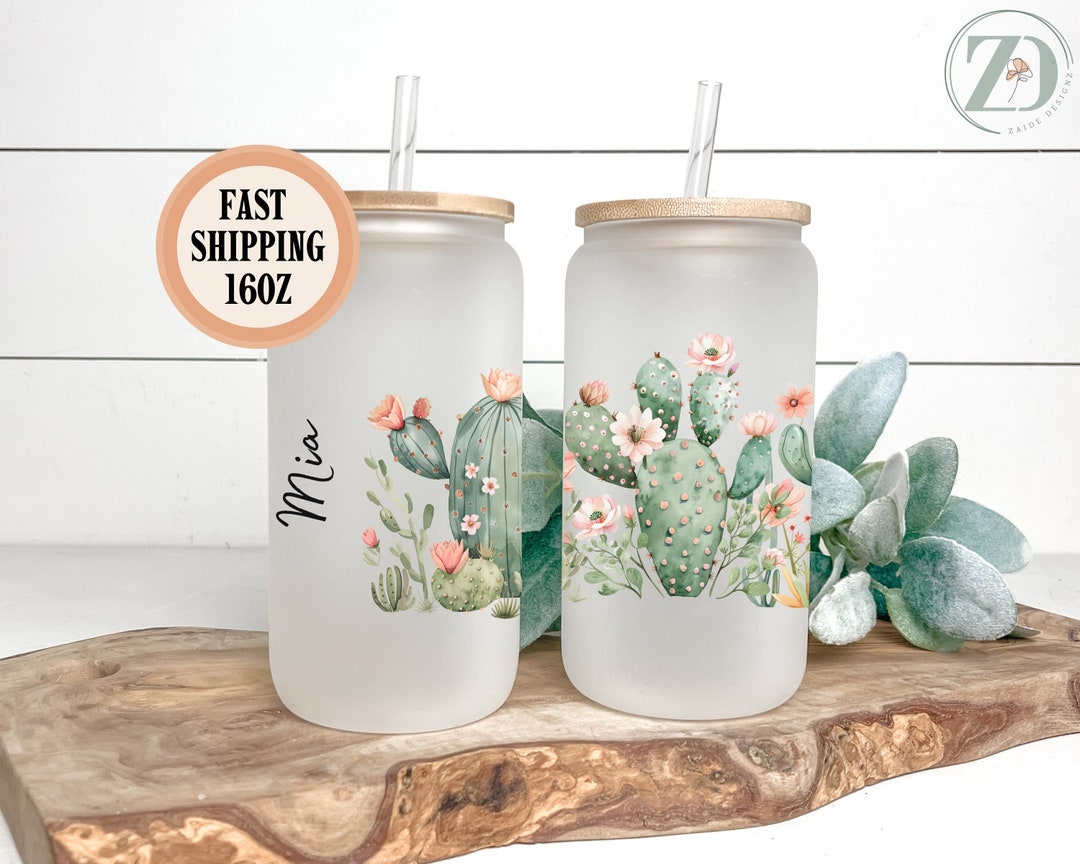 Custom Cactus Glass Cup, Personalized Cactus Glass Cups, Cactus ...