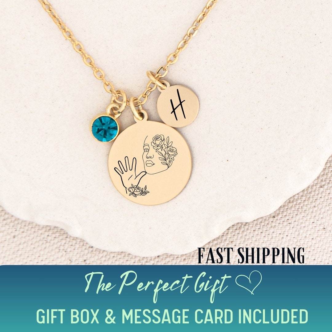 ASL Mom Necklace With Initials & Birthstone optional, ASL Necklace for ...