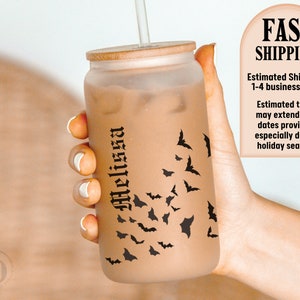 Custom Bat Frosted Cup, Personalized Bat Glass Cup, Halloween Drinkware ...