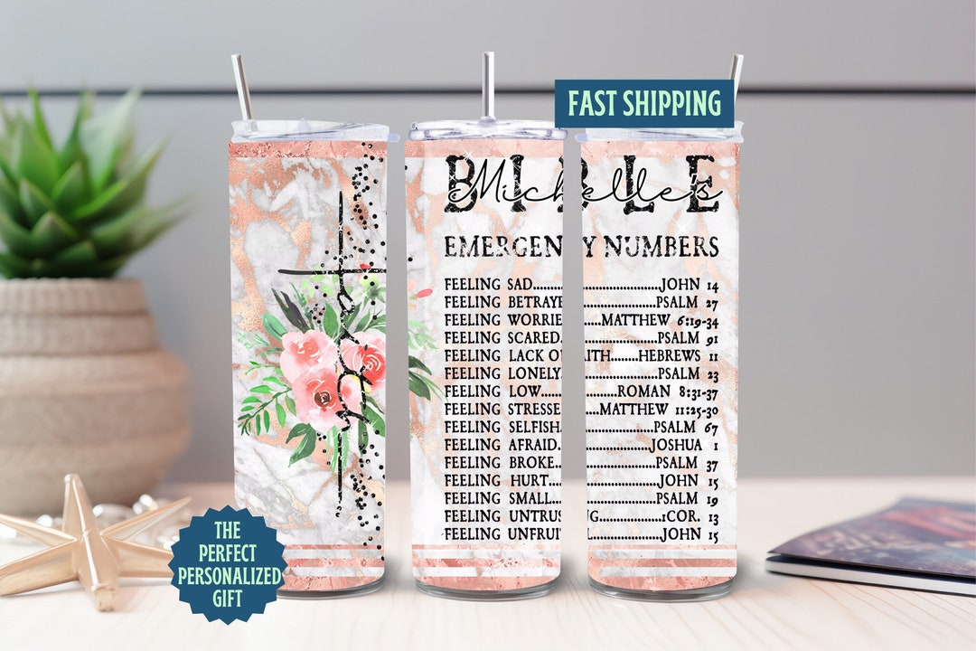 Bible Emergency Numbers Personalized Tumbler, Faith Bible Tumbler ...