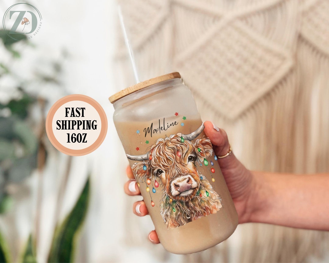 Highland Cow Beer Can Glass, Highland Cow Iced Coffee Cup, Highland Cow ...
