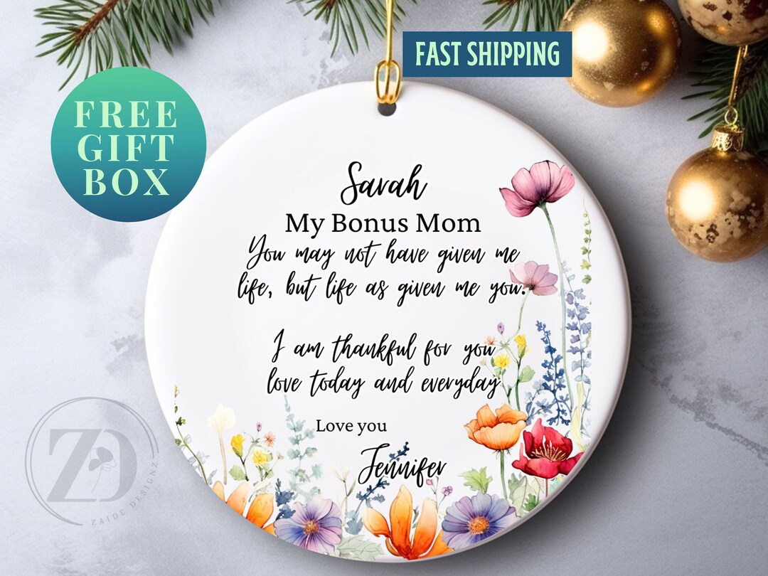 Personalized Bonus Mom Gift, Stepmom Ornament Gift, I Love My Bonus Mom ...