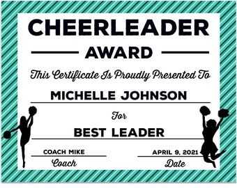 Personalized Cheerleader Certificate / Cheerleader Awards ...
