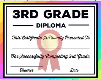 Certificate of Completion Third Grade - Etsy
