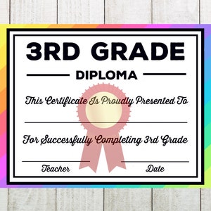 3rd Grade Diploma, 3rd Grade Graduation Diploma, 3rd Grade Certificate ...