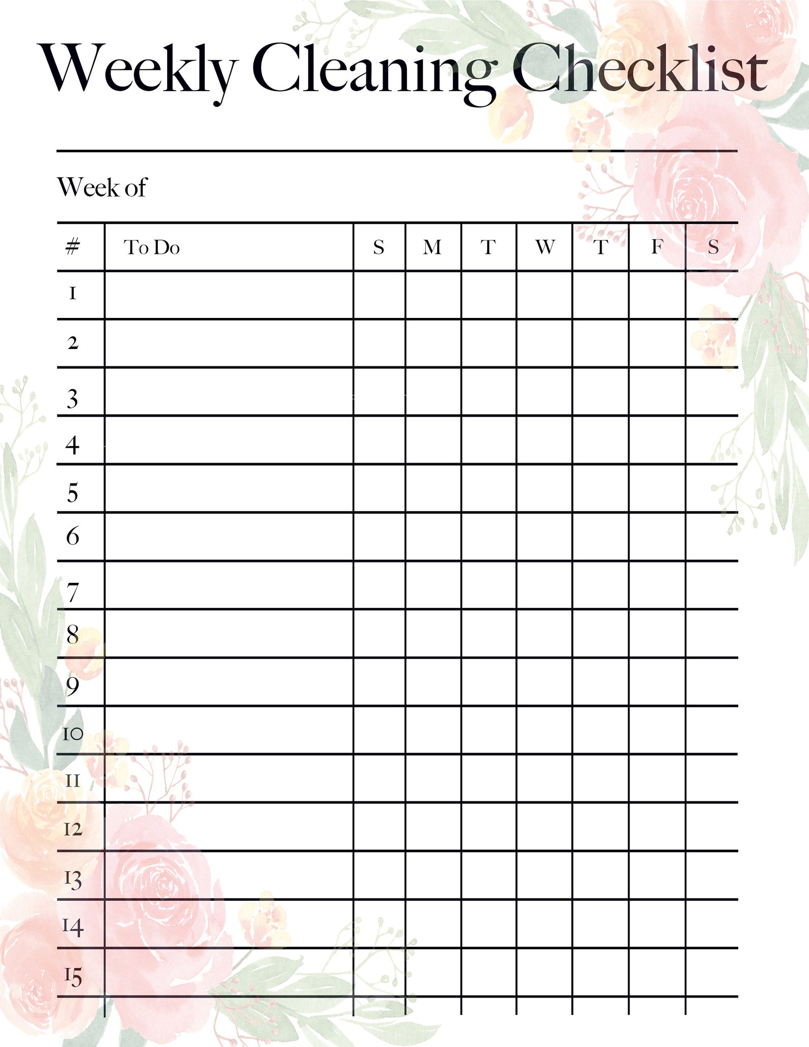 Printable Weekly Cleaning Checklist, Cleaning Planner, Cleaning ...