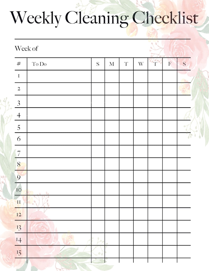 Printable Weekly Cleaning Checklist, Cleaning Planner, Cleaning ...