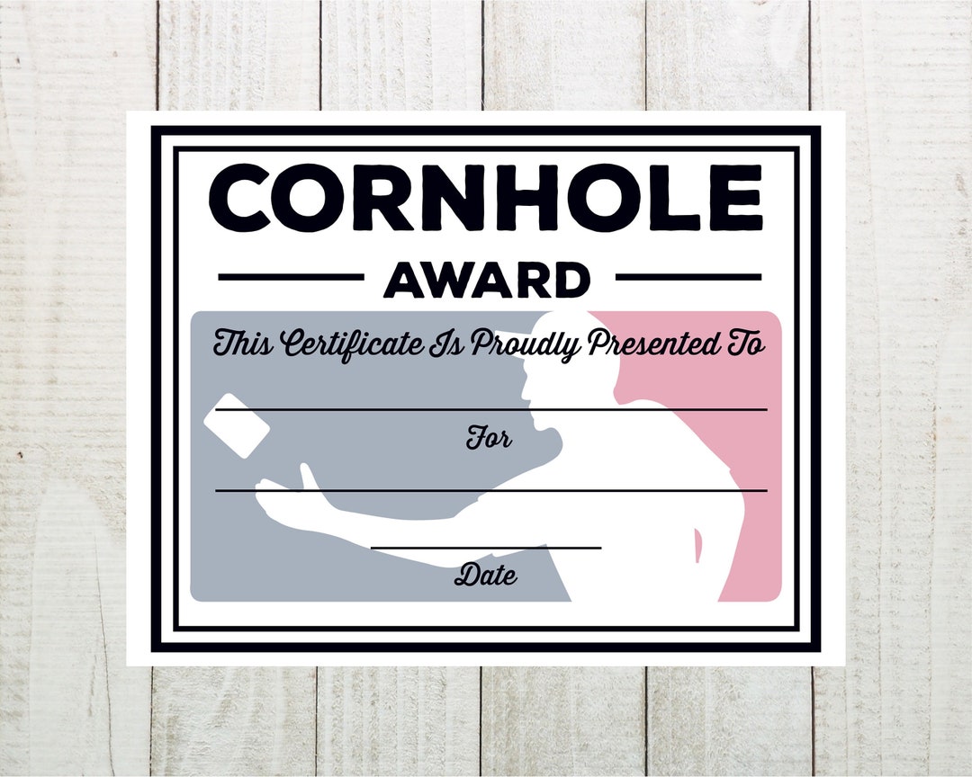 Printable Cornhole Certificate, Cornhole Award, Corn Hole Award, Corn ...