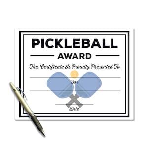 Pickleball Award, Pickleball Certificate, Pickle Ball Award, Pickle ...