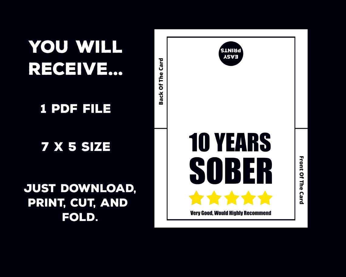 10 Years Sober Card / Sobriety Cards / Sober Anniversary Card / Sober ...