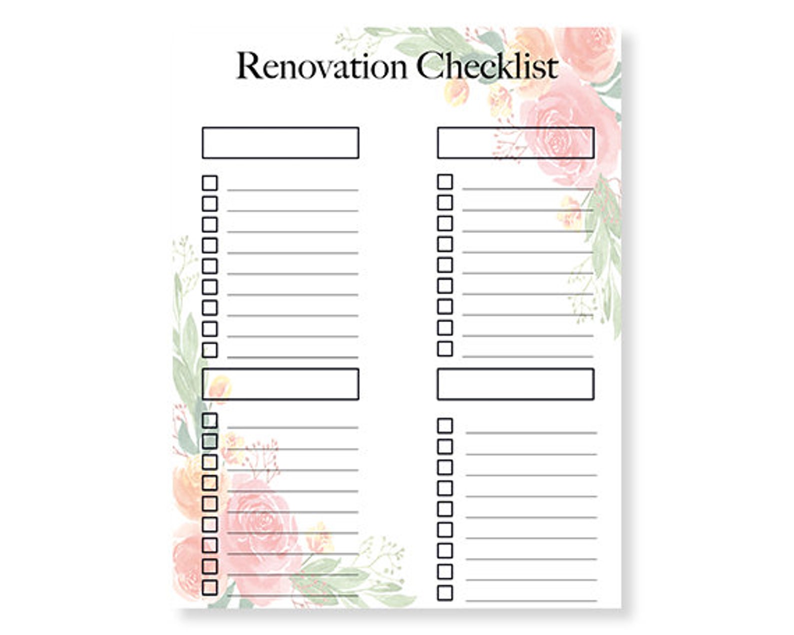 Printable Renovation Checklist, Renovation Planner, Home Renovation ...