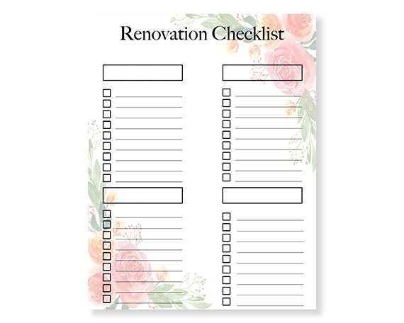 Printable Renovation Checklist, Renovation Planner, Home Renovation ...