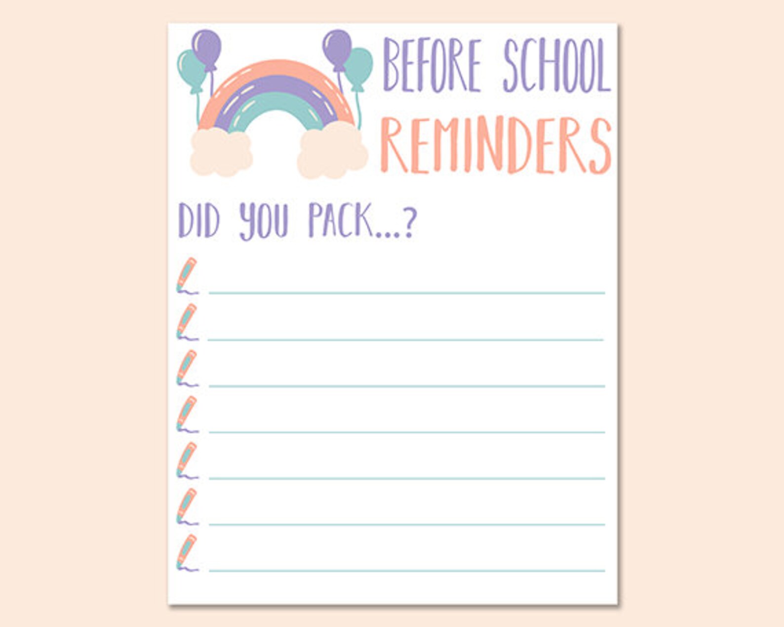 Printable Before School Reminder Checklist, Prescshool Checklist ...