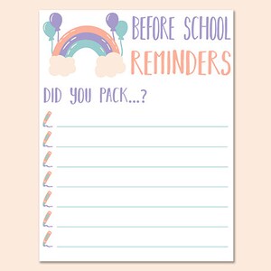 Printable Before School Reminder Checklist, Prescshool Checklist ...